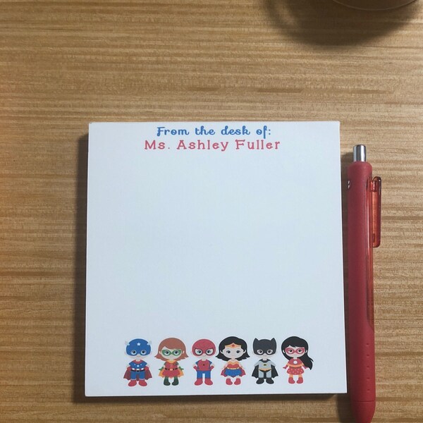 Superhero Notepad - Personalized Teacher Notepad - Superhero Classroom ...