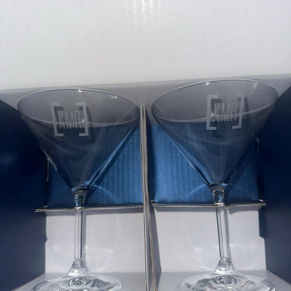 Engraved Martini Glass Set, Personalized 10oz Crystal Martini Glass ...