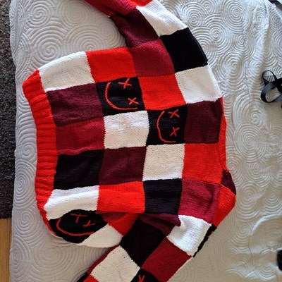 Patchwork Oversized Cardigan Hand Knitted Blue&gray Cardigan - Etsy