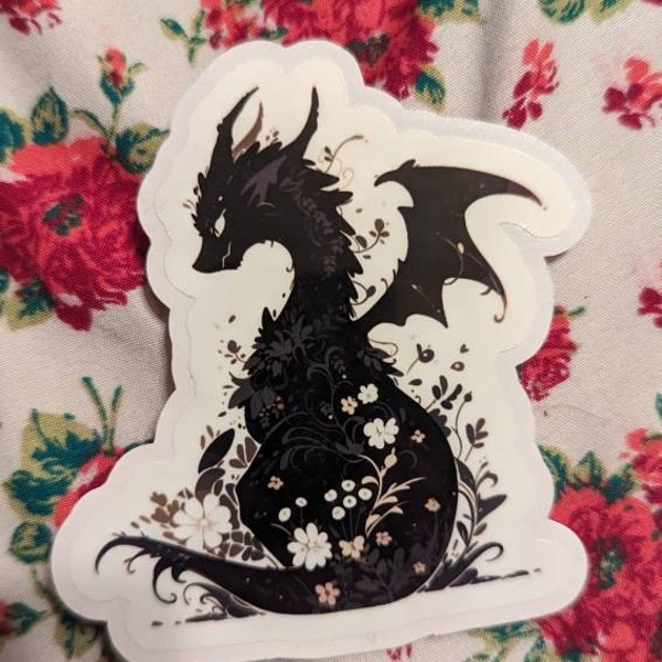 Floral Dragon Sticker: Fantasy Art, Weatherproof Vinyl - Etsy