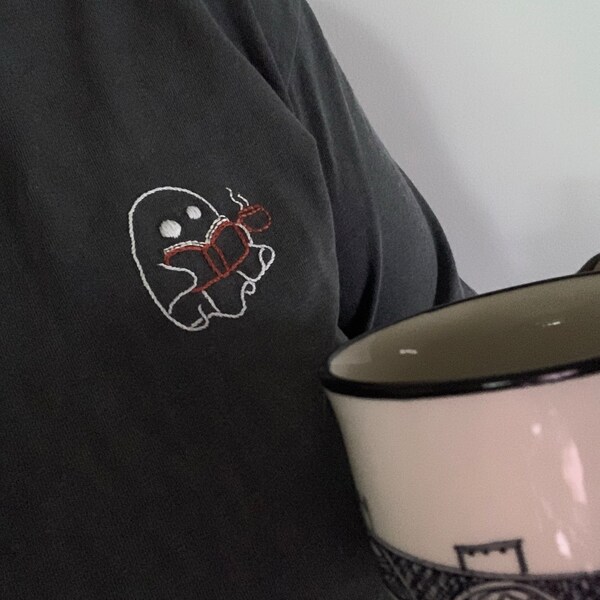 Hand-embroidered *SPRING* 9-inch Embroidery Hoop, Light Blue Fabric W ...