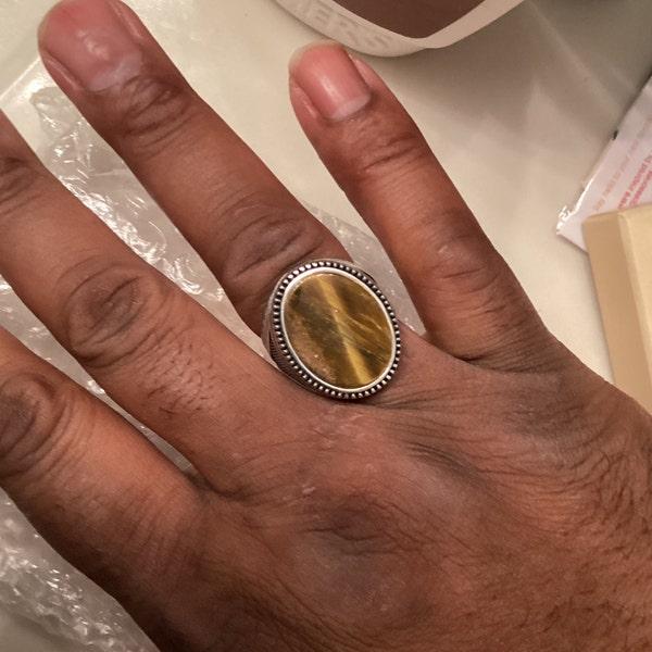Tiger's Eye Stone Silver Ring Men, Agate Stone Ring,brown Stone Ring ...