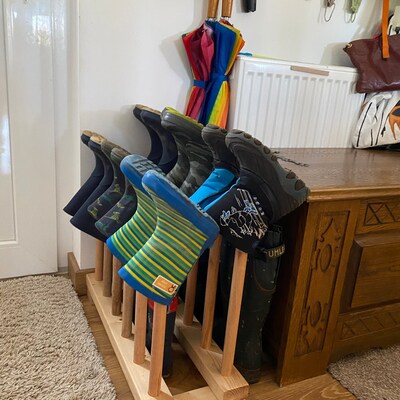 Wooden Wellington, Welly Boot Rack, Traditional Welly Storage Holds ...