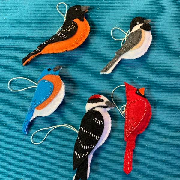 Felt Bird Collection Set of 6 Handmade Ornaments: Male Cardinal ...
