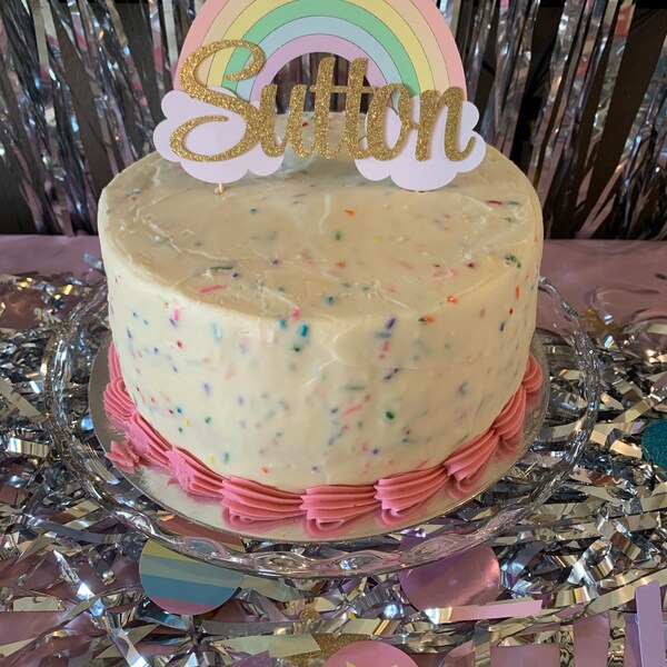 Rainbow Cake Topper in Pastel Colors - Personalized - Birthday Cake ...