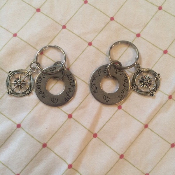 Stamped Coordinates Washer Key Chain - CUSTOM 1.25" Diameter Washer ...