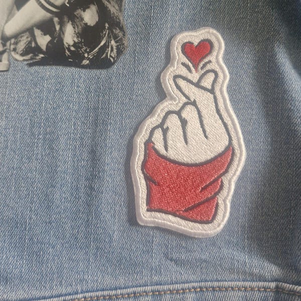 Korean Finger Heart Embroidered Patches, Sew on Patches, Patches for ...