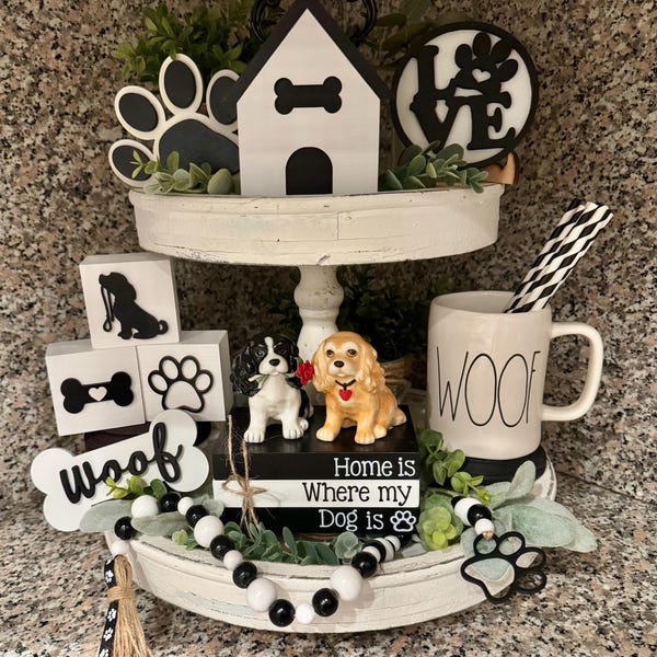 Dog Tiered Decorative Tray Wood Sign Bundle, Mini 3D Double Layered ...
