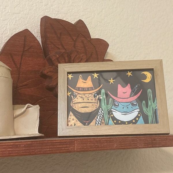 Framed Cowboy Frog Print Ready to Hang 4x6 Wall Print Whimsical Funny ...