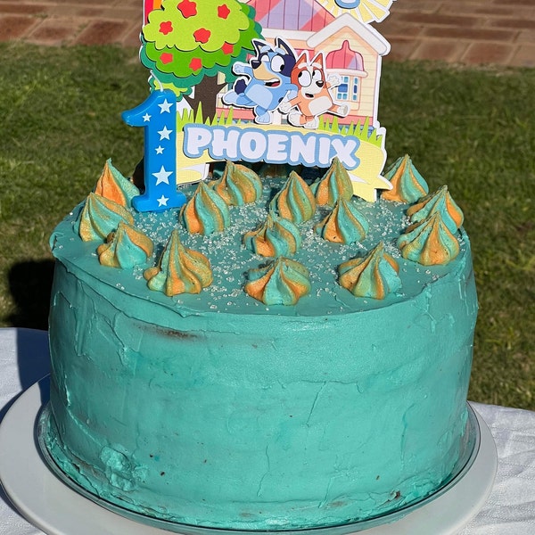 Blue Dog Cake Topper | Custom Cake Topper | Bluey Cake Topper | Pastel ...