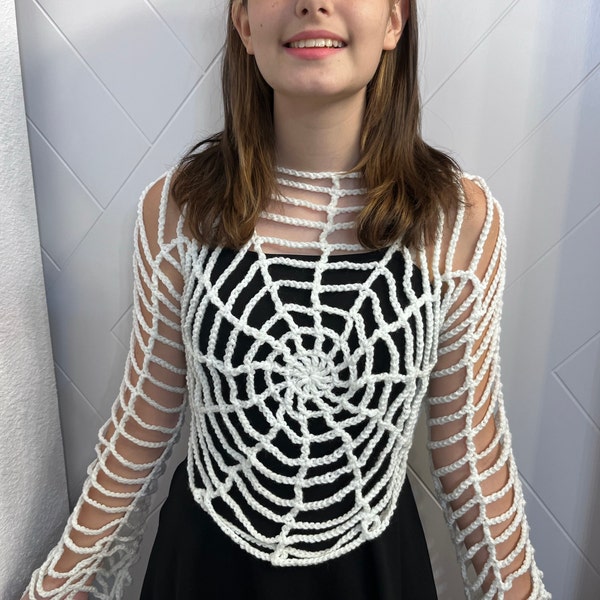 Crocheted Spider Web Top With Bell Sleeves / Spider Web Crop Top/now in ...