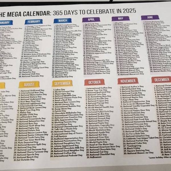 Teacher National Days Calendar Printable | 2024 and 2025 National ...