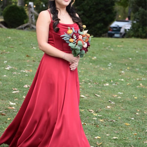 Bridal Bouquet With Burgundy and Rust Orange Flowers, Burgundy and ...
