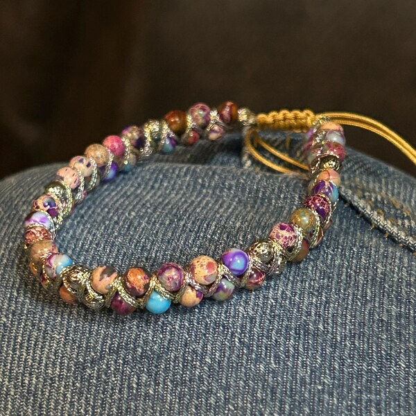 Natural Sea Sediment Jasper Bracelet - Purple Jasper Stone Braided ...