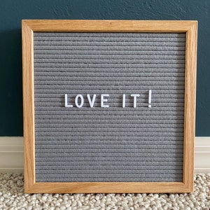 Gray Handmade Felt Letter Board Set With Wood Oak Frame 10x10 Inch ...