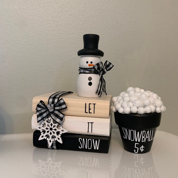 Let It Snow Farmhouse Books, Mini Wooden Book Stack, Winter Tiered Tray ...