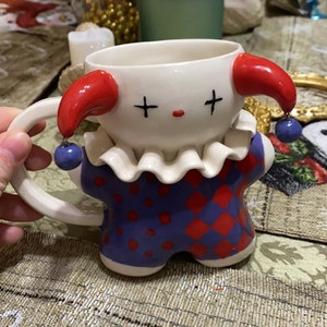 Cute Clown Mug Handmade Ceramic Coffee Mug, Kawaii Tea Cup, Unique ...
