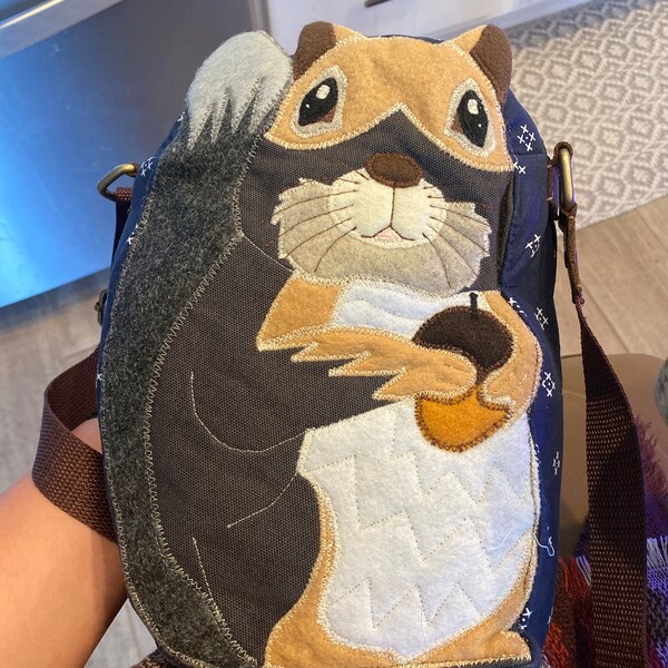 Squirrel Bag, Felt Patchwork Squirrel Bag, Woodland Bag, Squirrel ...