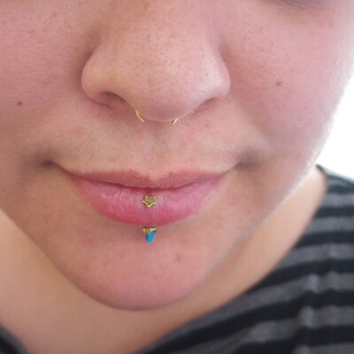 14g Rose Gold Titanium Internally Threaded Flat Opal Top Lip Ring ...