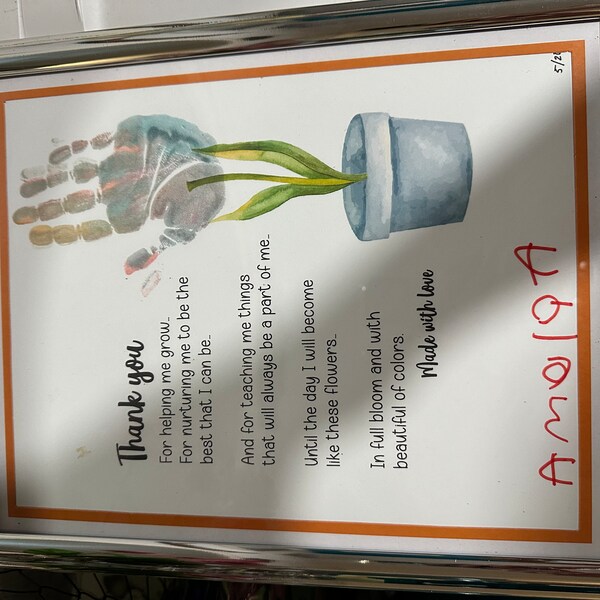 Teacher Appreciation Handprint Art, DIY, Teacher Thank You Gift, End of ...