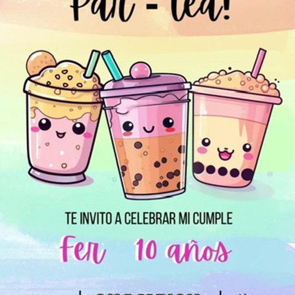 Boba Tea Birthday Invitation Template, Editable Par-tea Invitation ...