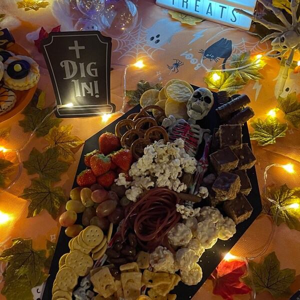 Black Coffin Grazing Board With Card Sign, Halloween Table Centrepiece ...
