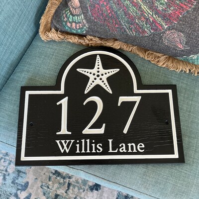 Nautical House Number Sign, Coastal Address Sign, Starfish Address Sign ...
