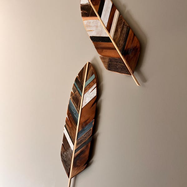 Feather Art, Rustic Reclaimed Wood Feather, Boho Decor, Farmhouse Decor ...