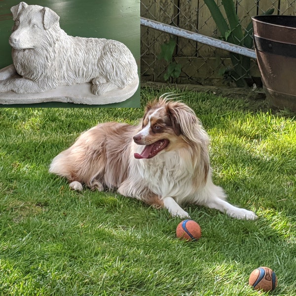 Australian Shepherd Dog Concrete Statue Figurine Mini-me Custom Painted ...