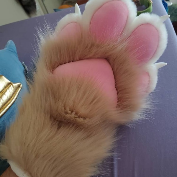 White and Purple Wolf Paw Gloves, Fluffy Kitten Fursuit Paws, Fox Paw ...