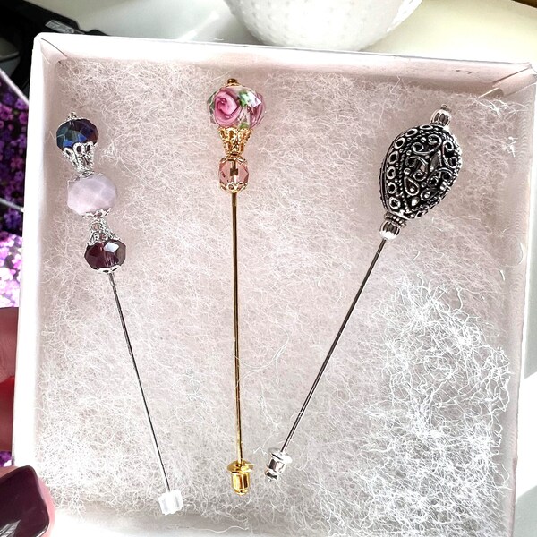Gold Finished or Silver Plated 3 Inch Stick Pins Shades of Blue Pin ...