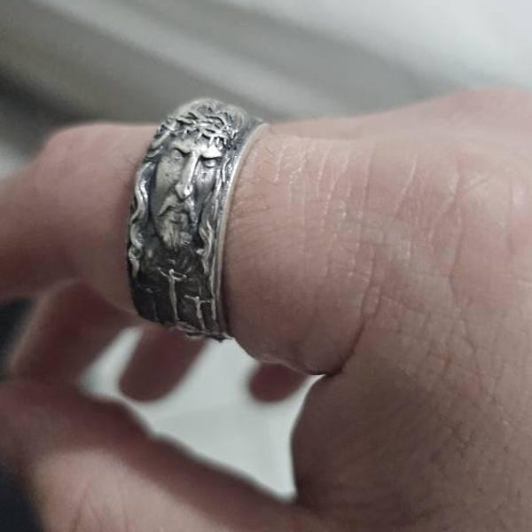 Mens Jesus Angels Ring Crucifix Cross Rings for Man Christian Catholic ...