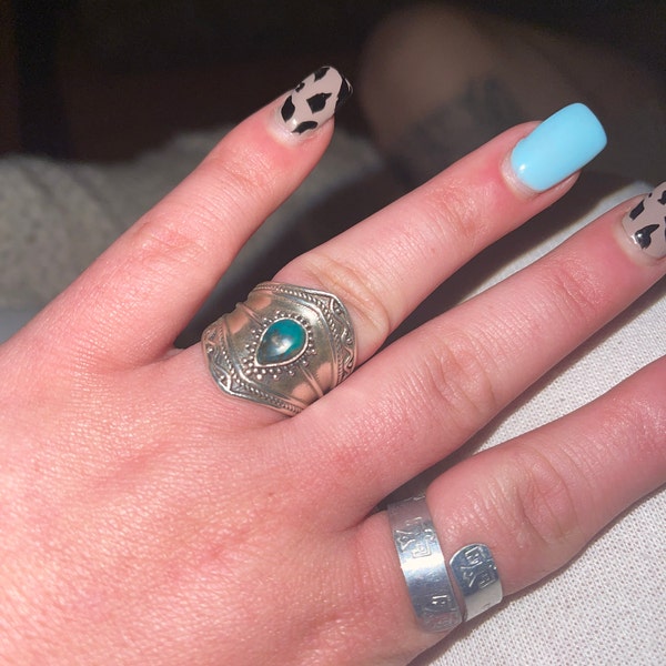 Boho Turquoise Ring, Sterling Silver Ring for Women, Unique Gemstone ...