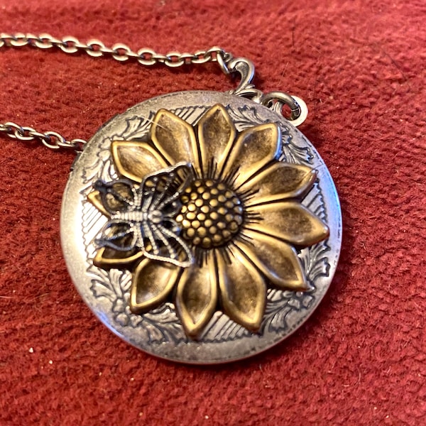 Sunflower Necklace, Sunflower Locket Necklace, Silver Sunflower Locket ...