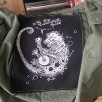 Folk Punk Banjo Opossum Patch - Screenprinting White Ink on Black ...