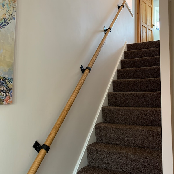Wooden Stair Hand Rail / Bannister With Brackets Made Using Industrial ...