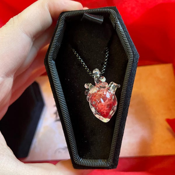 Glass Heart Blood Vial Necklace, Gothic Vampire Heart Pendant, Glass ...