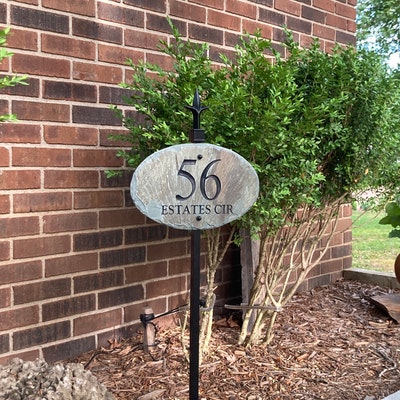 SLATE ADDRESS MARKER Sign Carved Numbers With Lawn / Yard Stake Plaque ...