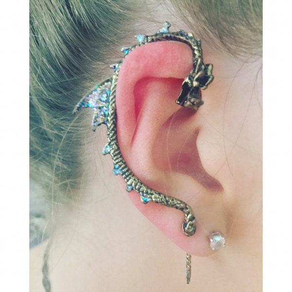 Rainbow Cartilage Hoop Piercing With Tiny Dragon - Etsy