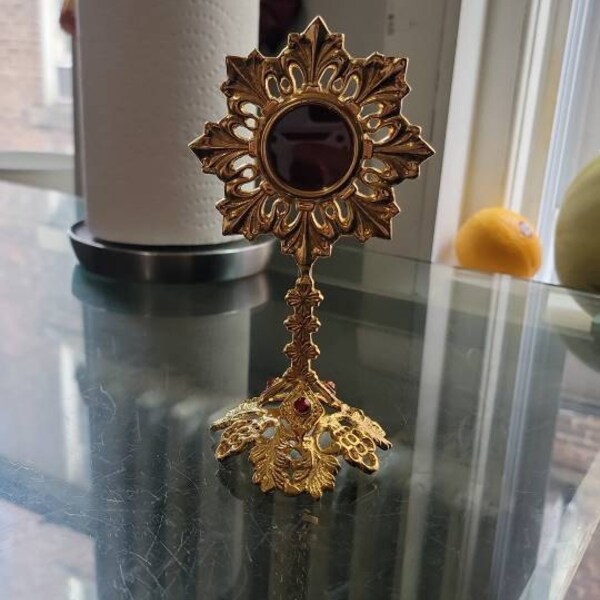 Reliquary Brass 24K Gold Plated Monstrance Sacred Vessel Relic Case ...