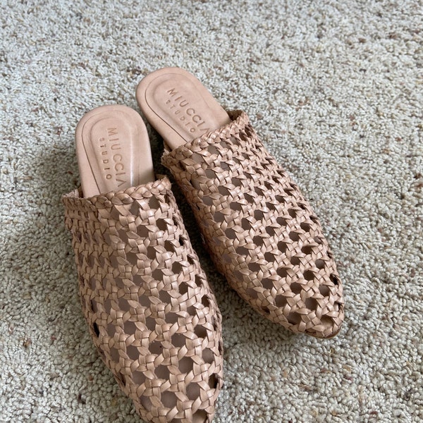 Neva Wooden Block Mules, Handmade Leather Mules, Hand Woven Mules With ...