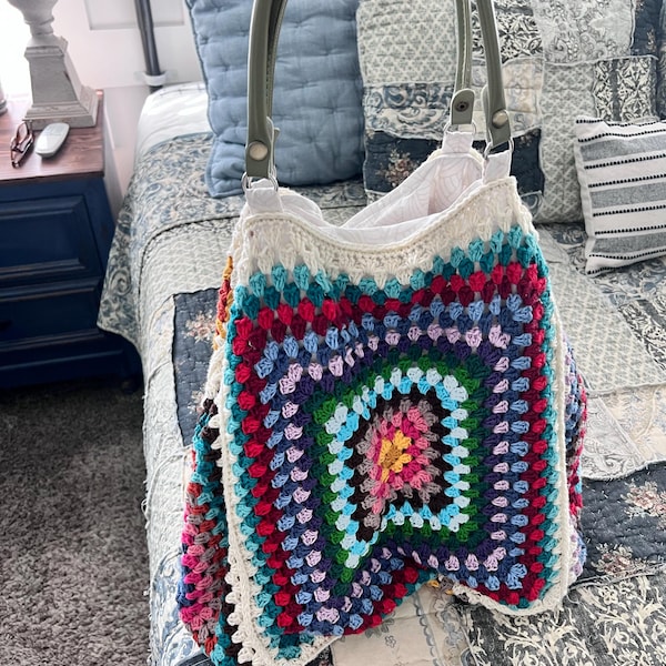 XL Granny Square Crochet Bag Pattern: Colorful Weekend Tote (instant ...