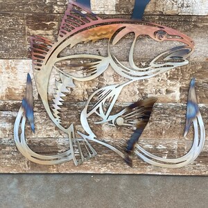 Metal Bass Fish With Hooks Plasma Cut Sign Art Fishing Art Gone Fishing ...