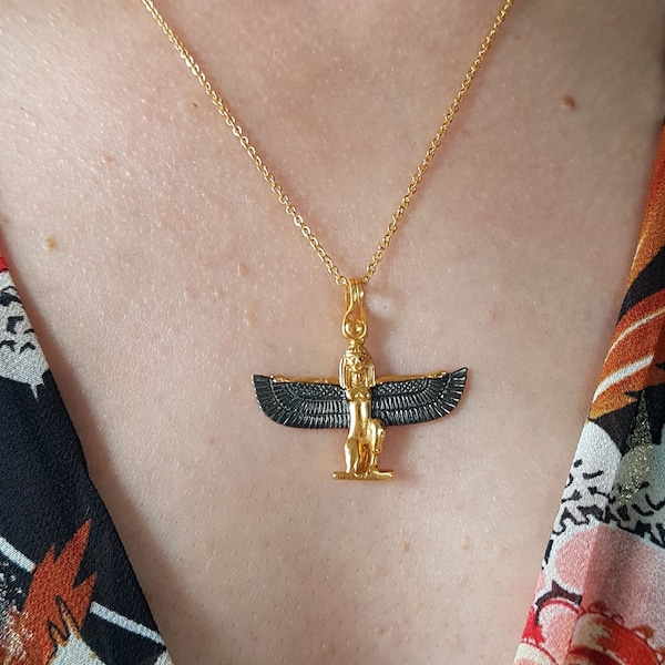 Goddess Isis Necklace, Hathor Charm, Egyptian Isis With Outstretched ...