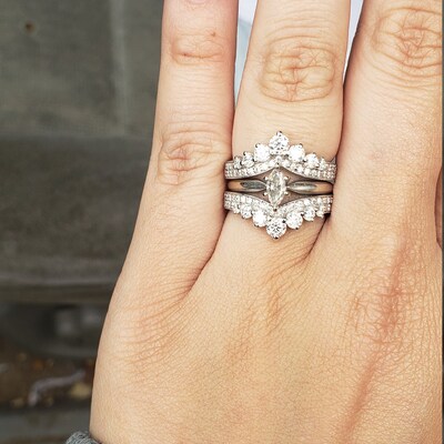 Moissanite Women's Vintage Enhancer Wedding Ring Band, Wrap Guard Band, Crown Anniversary Spacer ...