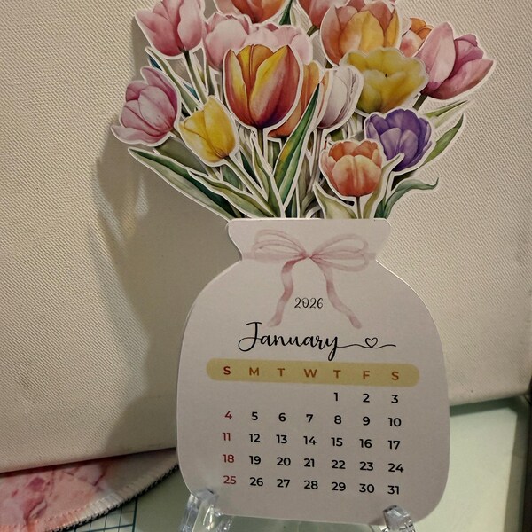 2026 Tulips Calendar,printable Flowers Desk Calendar PNG for Cricut Cut ...