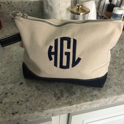 Monogrammed Cosmetic Bag Personalized Canvas Colorblock Makeup Pouch - Etsy