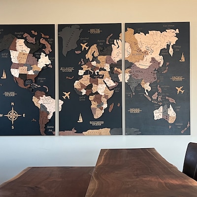 World Map Push Pin Wall Art, World Map Board, Wooden World Map Travel ...