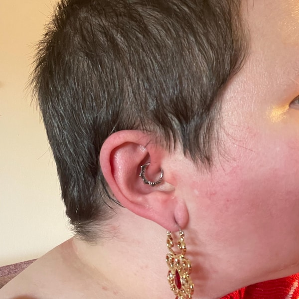 Flower Daith Hoop Earring, 18k Gold Plated Sterling Silver, Conch Hoop ...