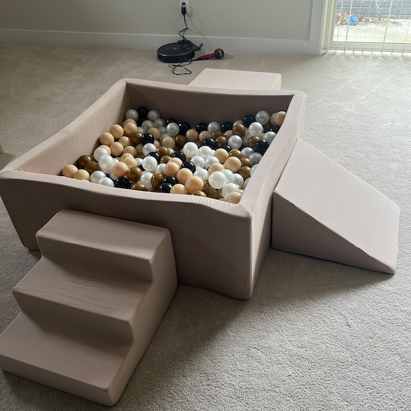 Beige Climbing Foam Play Set With Large Square Ball Pit + 400 Balls Own ...